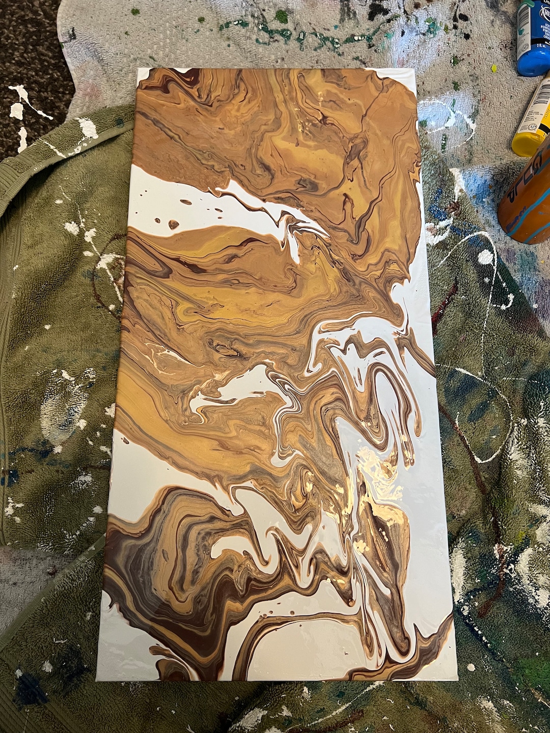 Golden Brown Paint Pour Wall Decor - Etsy