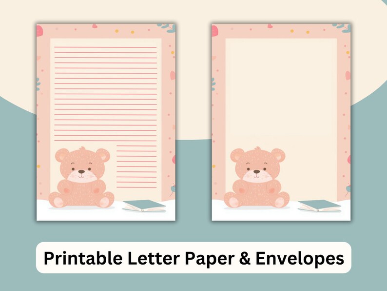 Teddy Bear Printable Stationary With Envelopes, Lined and Unlined ...