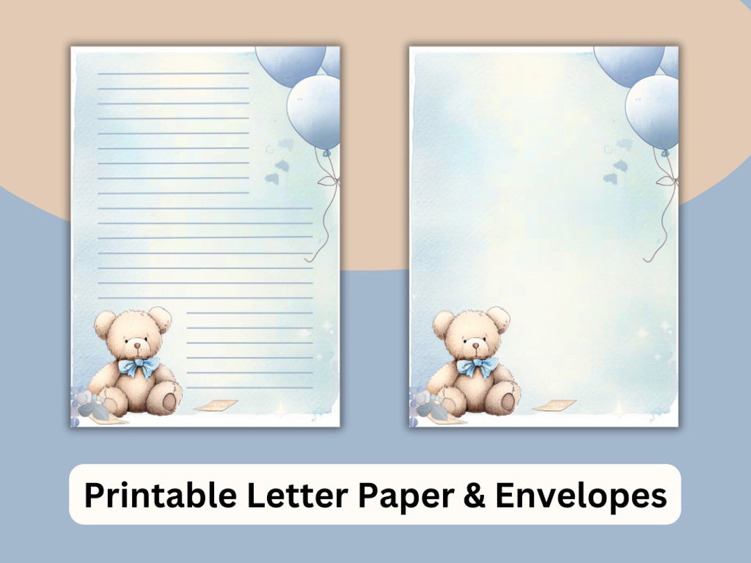 Cute Teddy Bear Printable Stationary With Envelopes, Lined and Unlined ...