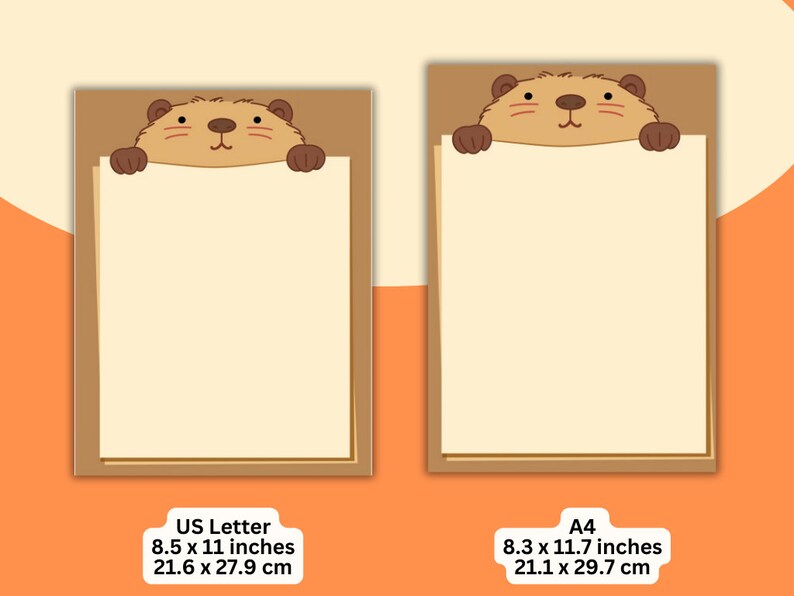 Cute Capybara Printable Stationary With Envelopes, Lined and Unlined ...