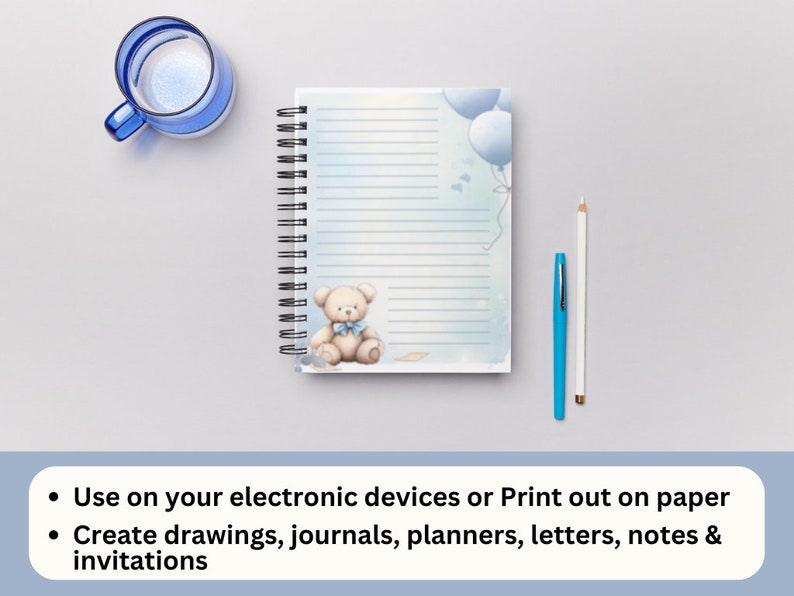 Cute Teddy Bear Printable Stationary With Envelopes, Lined and Unlined ...