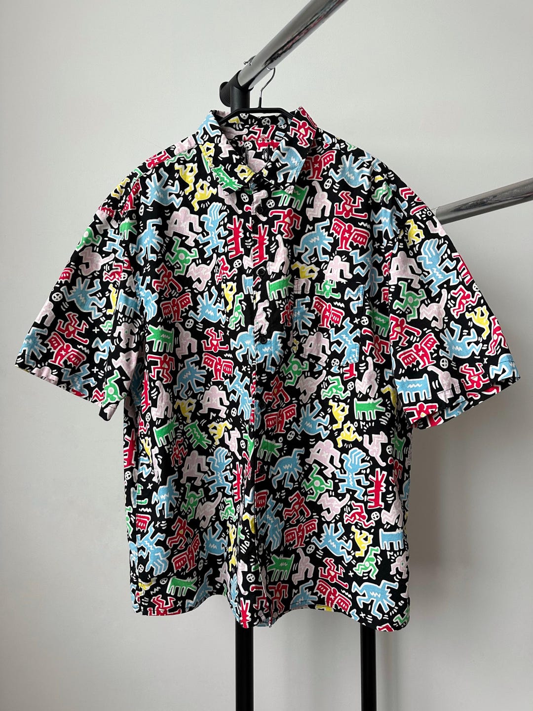 Vintage H&M X Keith Haring Multilogo Art Printed Button up Short Sleeve ...