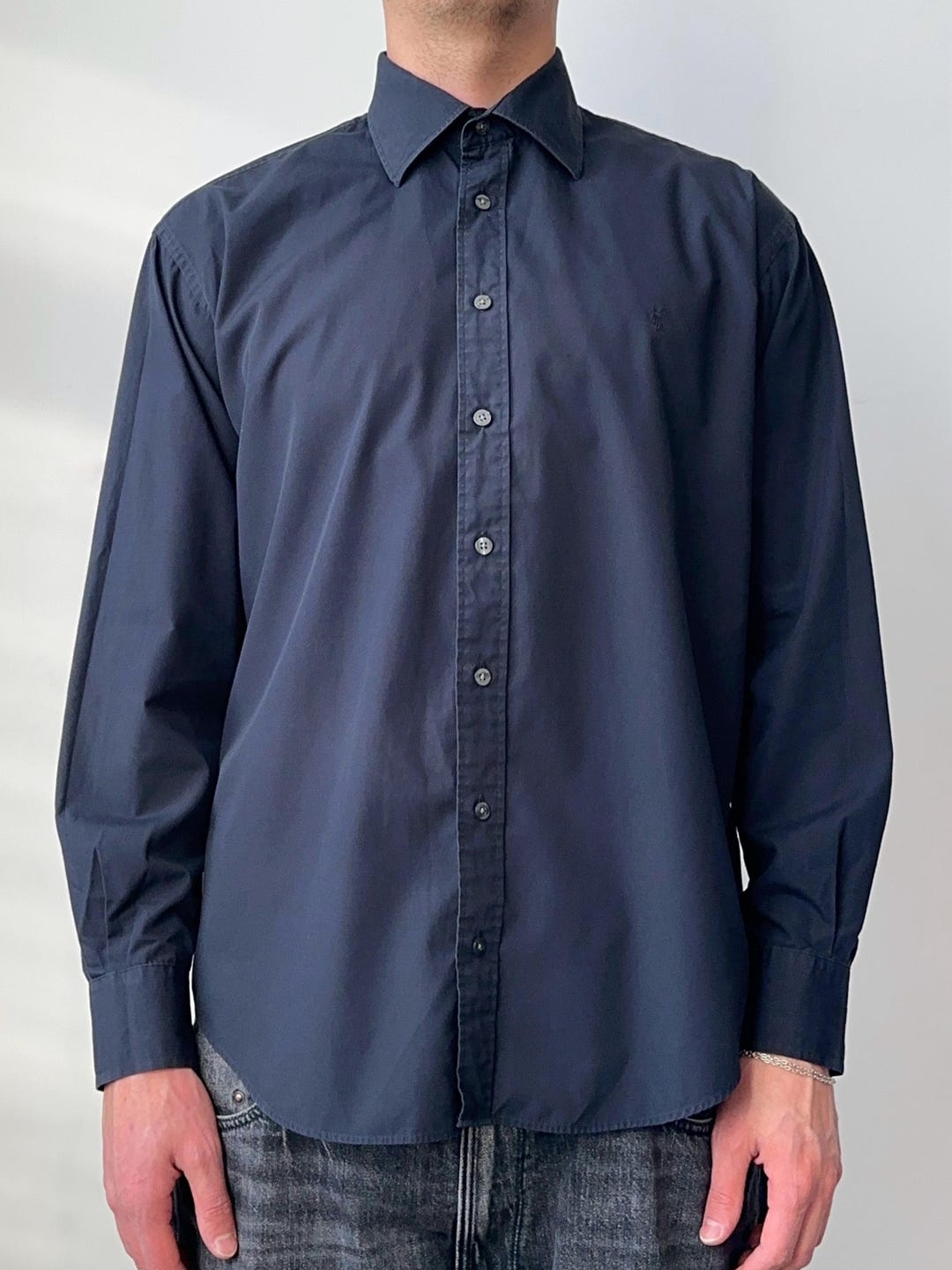 Vintage 90s Yves Saint Laurent YSL Logo Long Sleeve Button up Casual ...