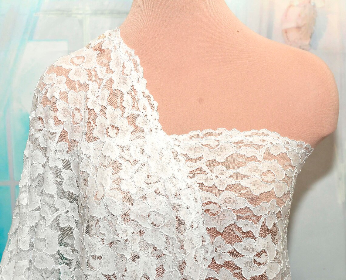 Stretch Re-embroidered Double Scallop Lace 52/54" Wide 1 Yard..white ...