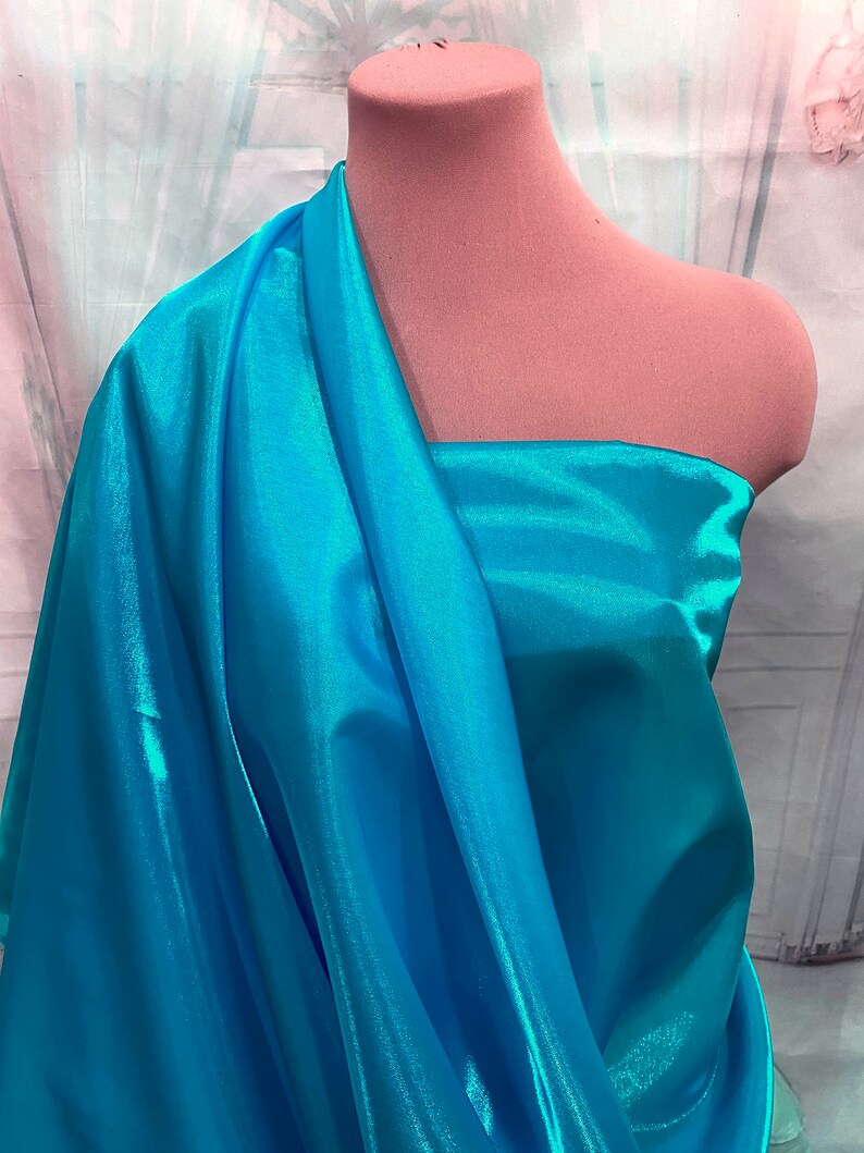Sparkle Satin Turquoise china Blue Semi Sheer 45 | Etsy