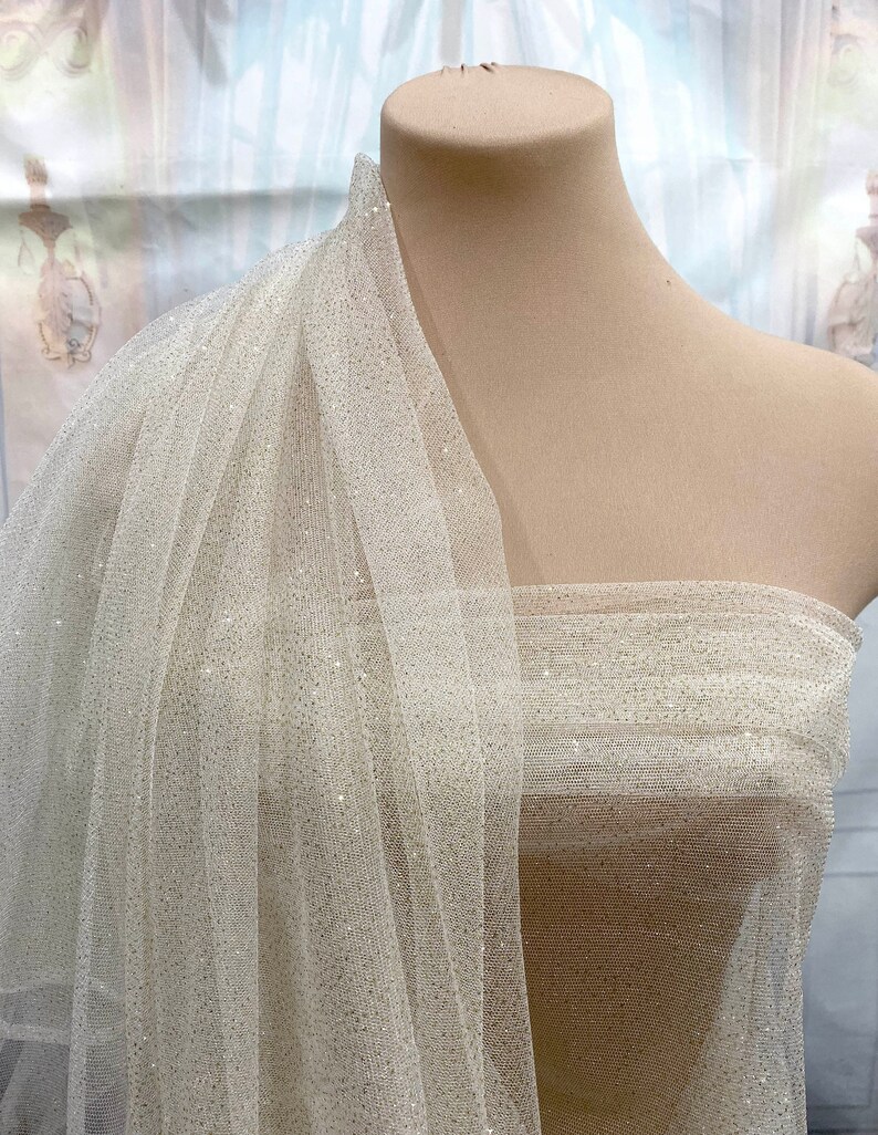 Glitter Tulle Netting Fabric White W/gold Glitter Sheer - Etsy