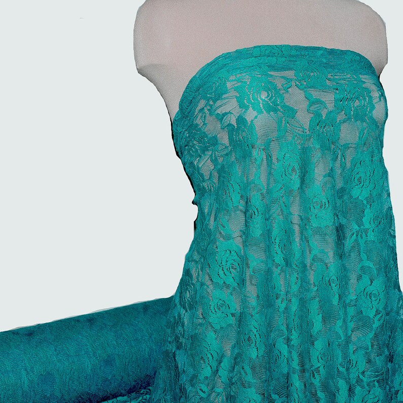 Stretch Lace Turquoise sold by the yard/ 4 way stretch/ | Etsy