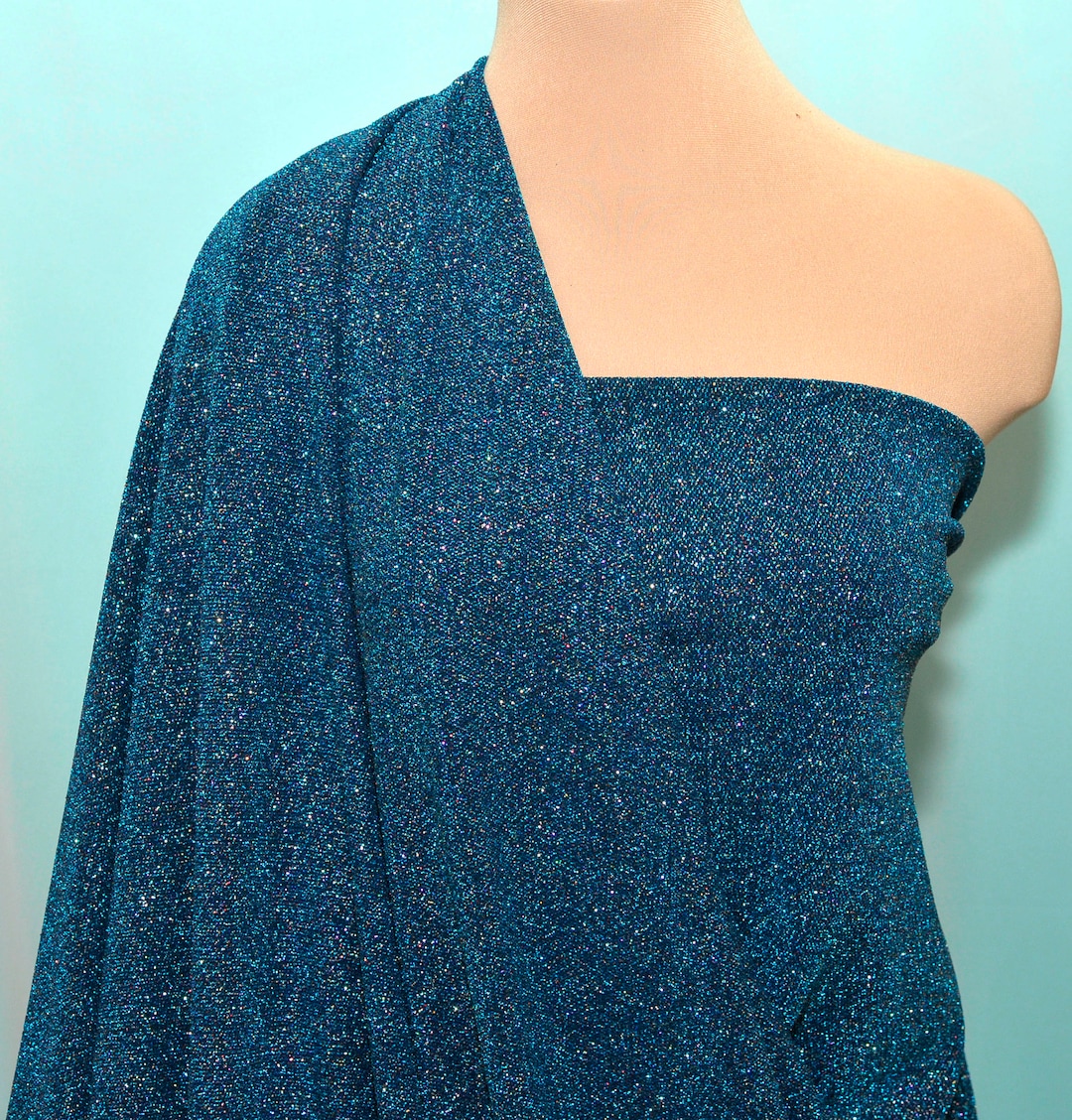 Slinky Spandex Glittered Turquoise /silver 4 Ways Stretch Fabric ...