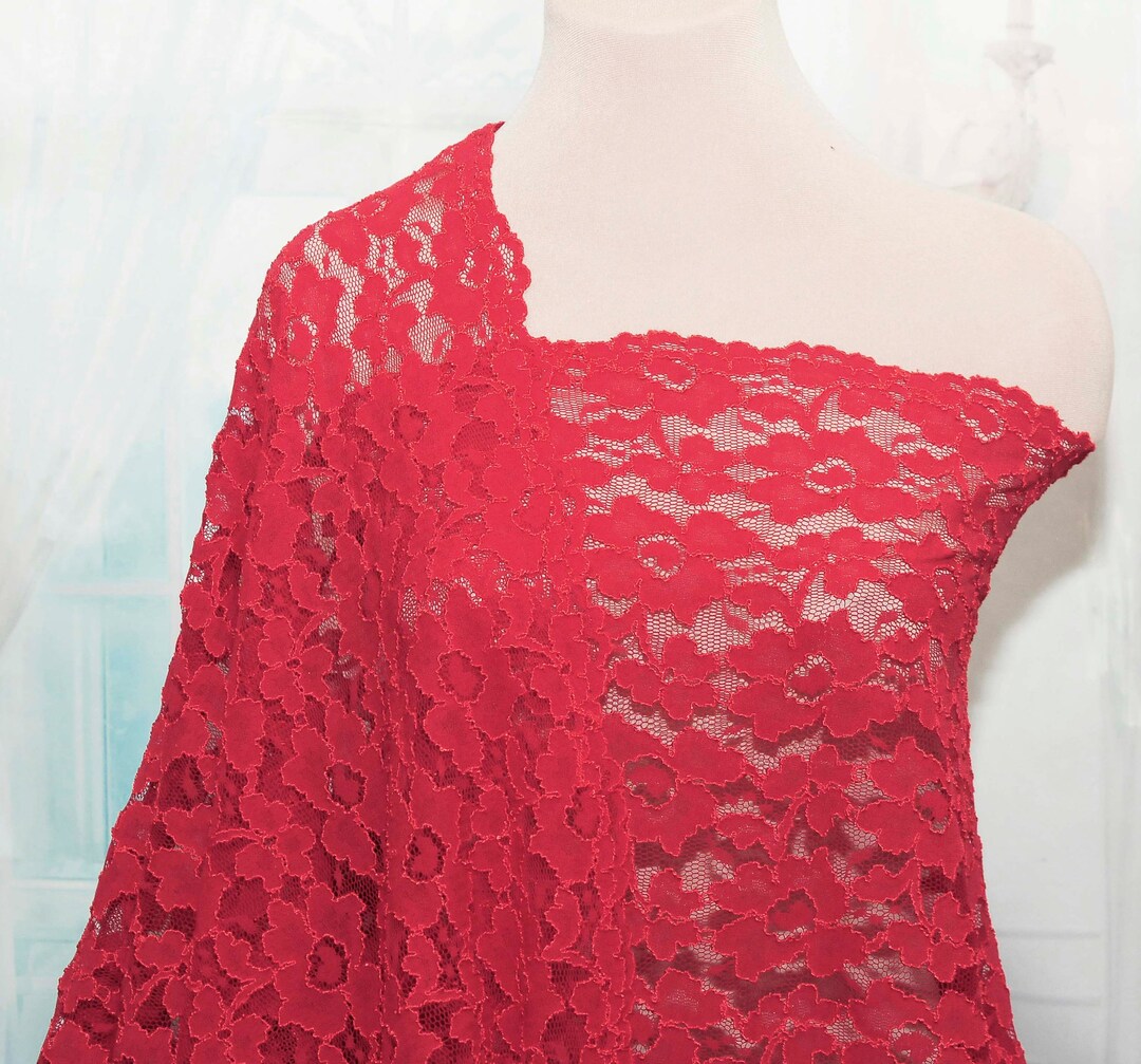 Stretch Re-embroidered Double Scallop Lace 52/54" Wide 1 Yard..red ...