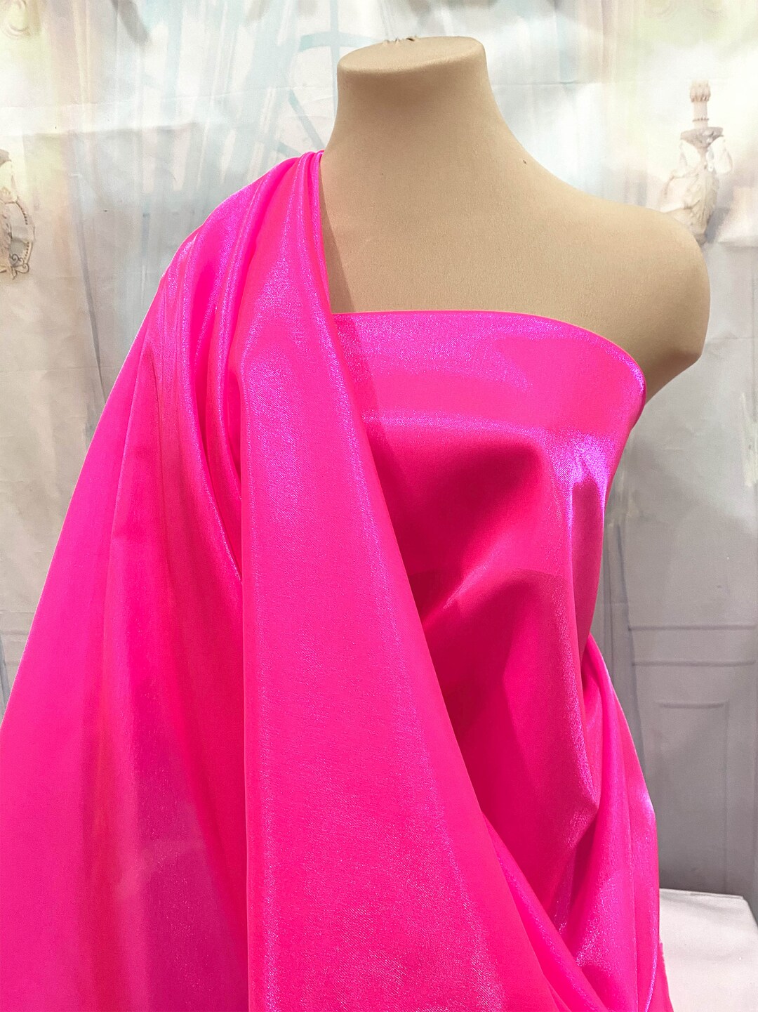 Sparkle Satin American Beauty Pink Semi Sheer, 45" Wide. Fabric ...