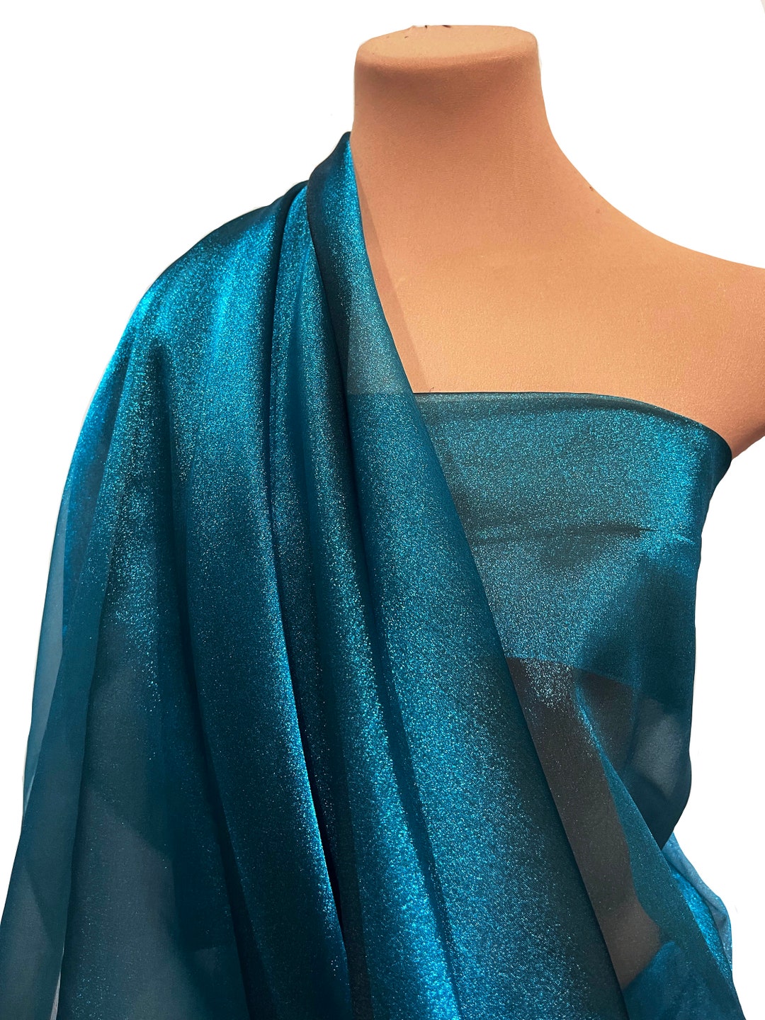 Iridescent Crystal Organza Fabric Turquoise 45" Wide Sheer ..pageant ...