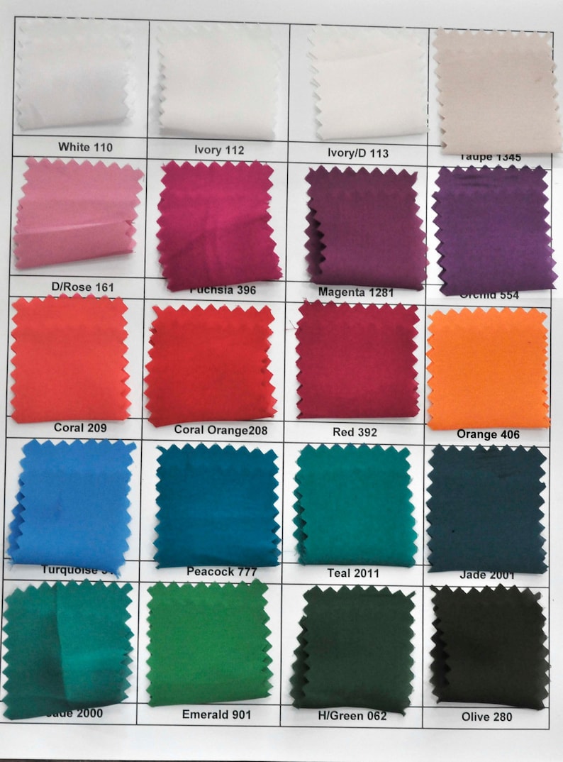 Satin Chiffon Fabric Color Chart.. 60 Wide.. Light - Etsy