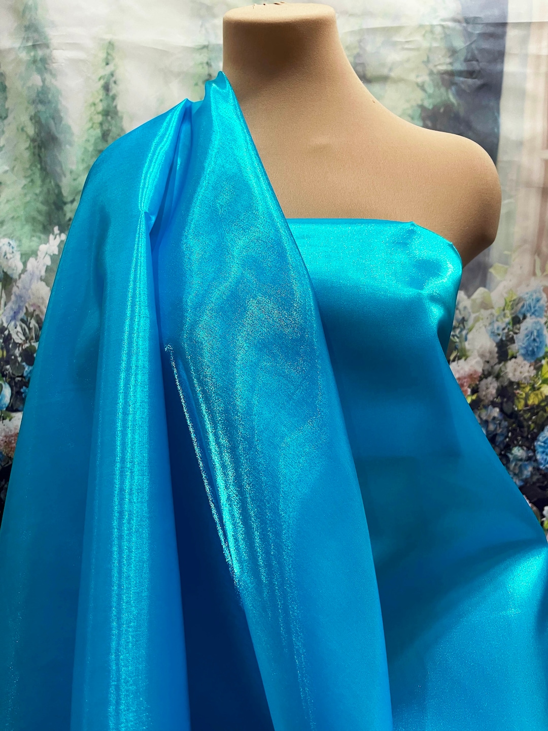 Sparkle Satin Turquoise (china Blue) Semi Sheer, 45" Wide. Fabric ...