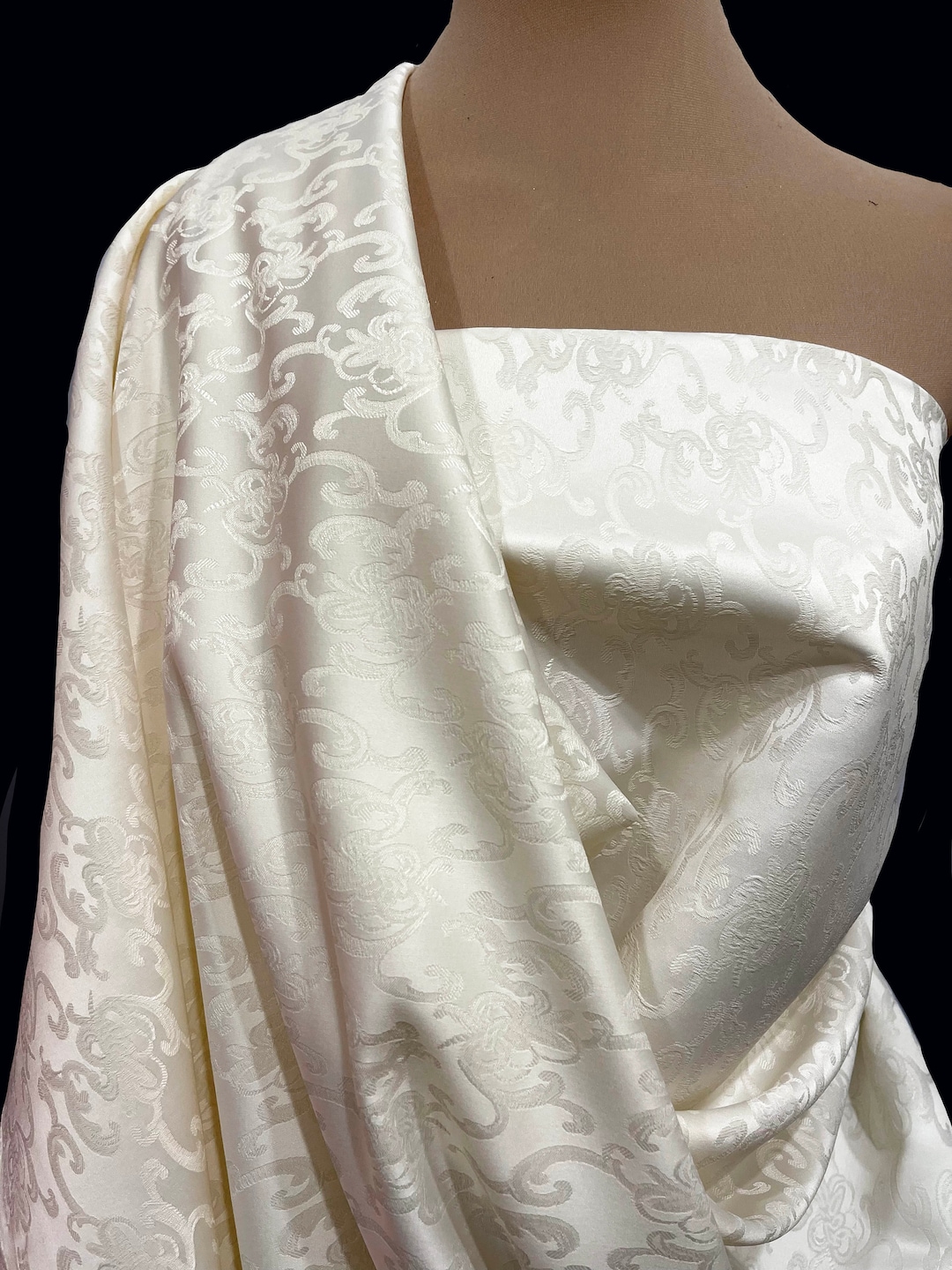 Satin Brocade Fabric Ivory 1 Yard , Formal.. Home Decor..upholstery ...