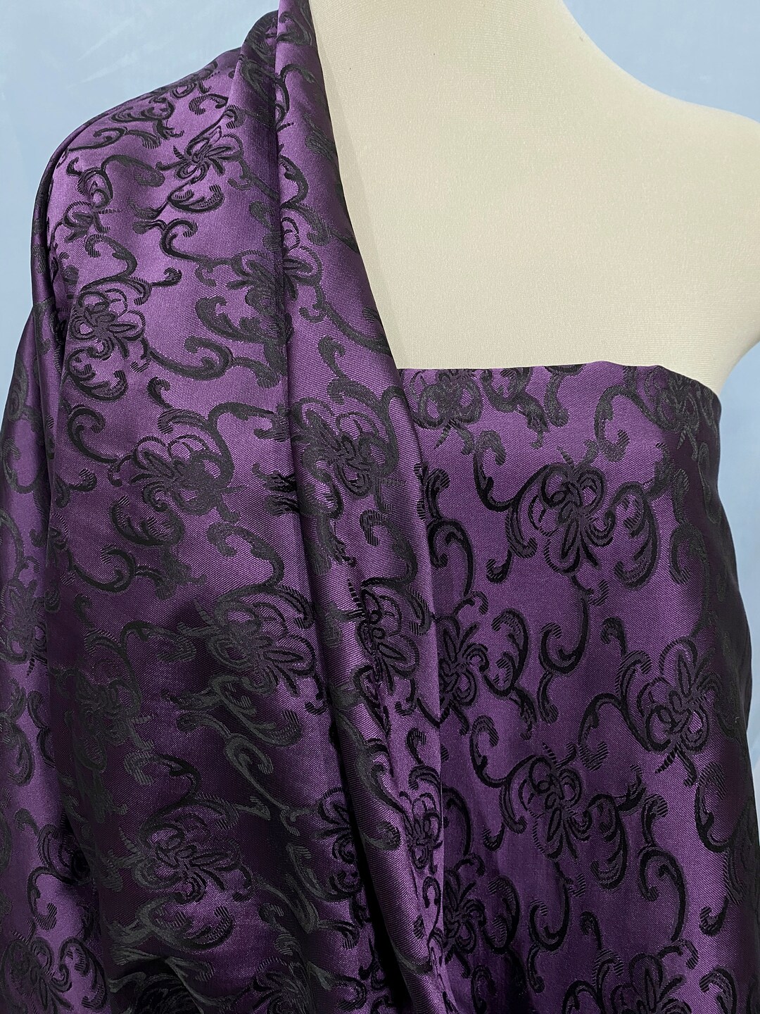Satin Brocade Fabric Purple /black 1 Yard , Formal.. Home Decor ...