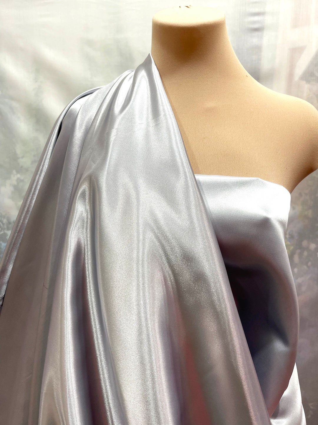 Satin Shiny Fabric 60" SILVER 024 100% Polyester ... Bridal, Formal ...