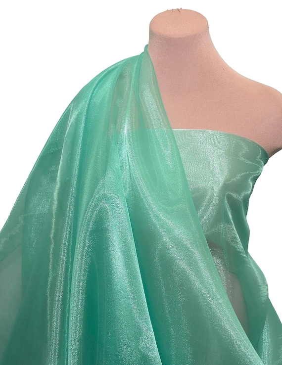 Iridescent Organza fabric 60 wide. sheer Mint Sea Green formal wear bridal pageant crafts costumes home decor