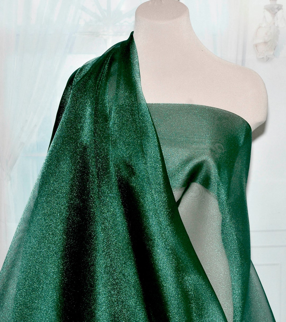 Sparkle Organza Fabric Dark Green 45" Wide Sheer ..pageant Dress Skirts ...
