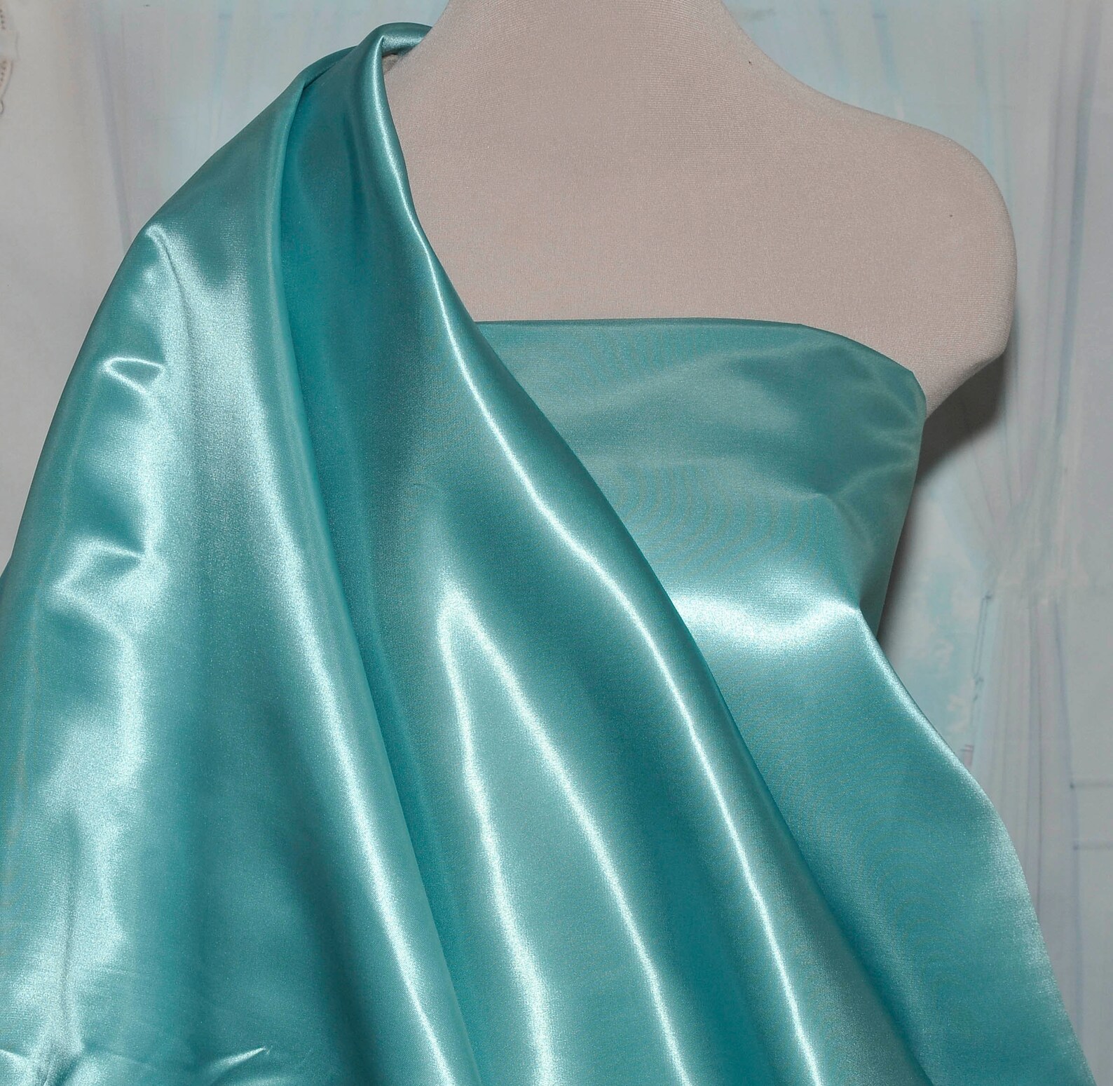 Shiny Satin Fabric 60 TURQUOISE 141 100% Polyester ... - Etsy