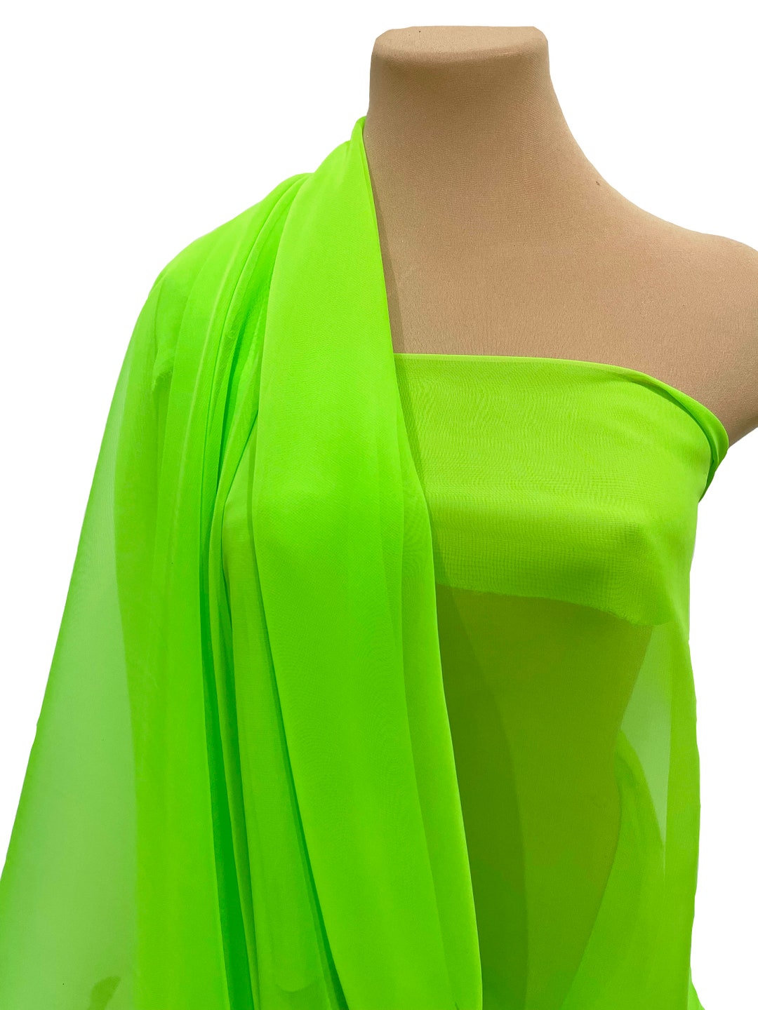 NEON GREEN Chiffon Fabric 45" Wide Sold by the Yard.. Formal..pageant ...