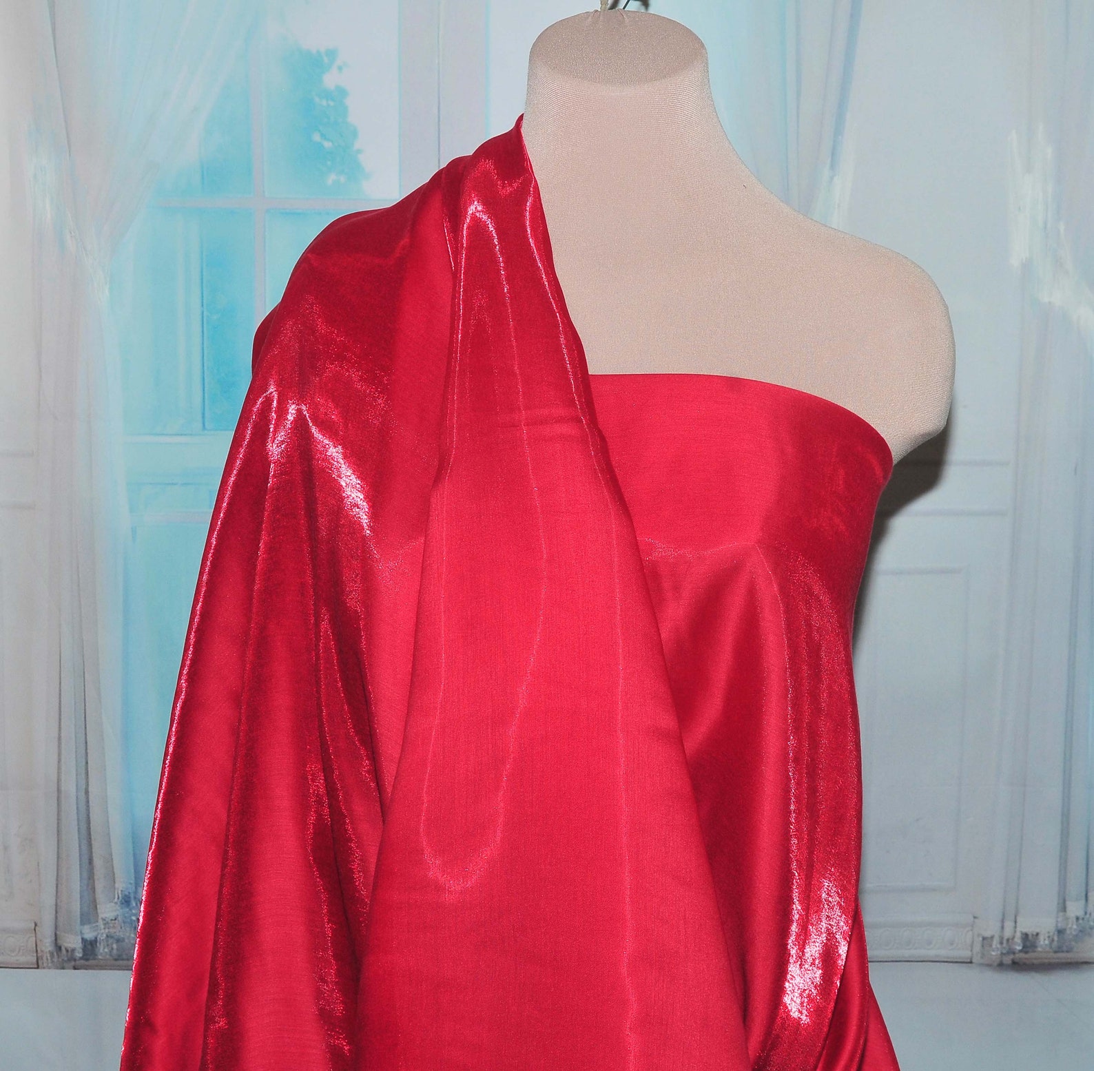 Shimmer Satin Fabric RED 1 YD Bridal Drapery. Formal - Etsy