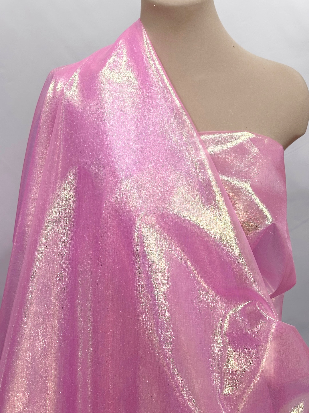 Sheer Pearlized Lame Fabric Flo Pink ..44 Inches... Sold by the Yard ...