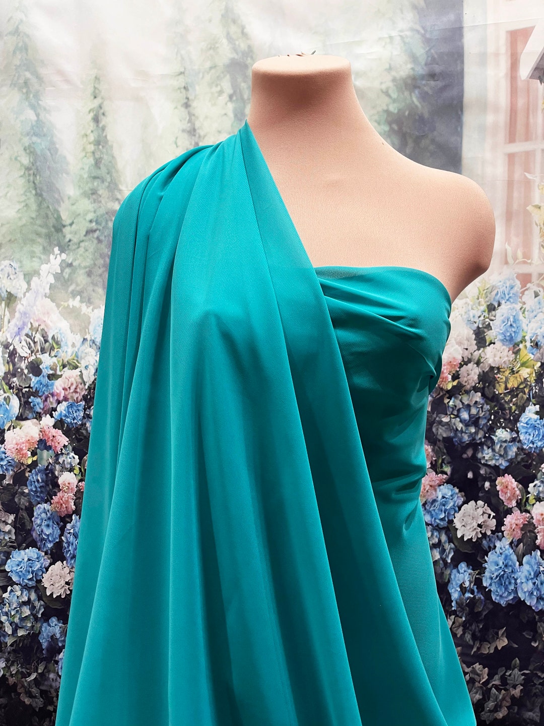 Hi-multi Chiffon Fabric Aqua 1136 ..60" Wide Sold by the Yard.. Formal ...