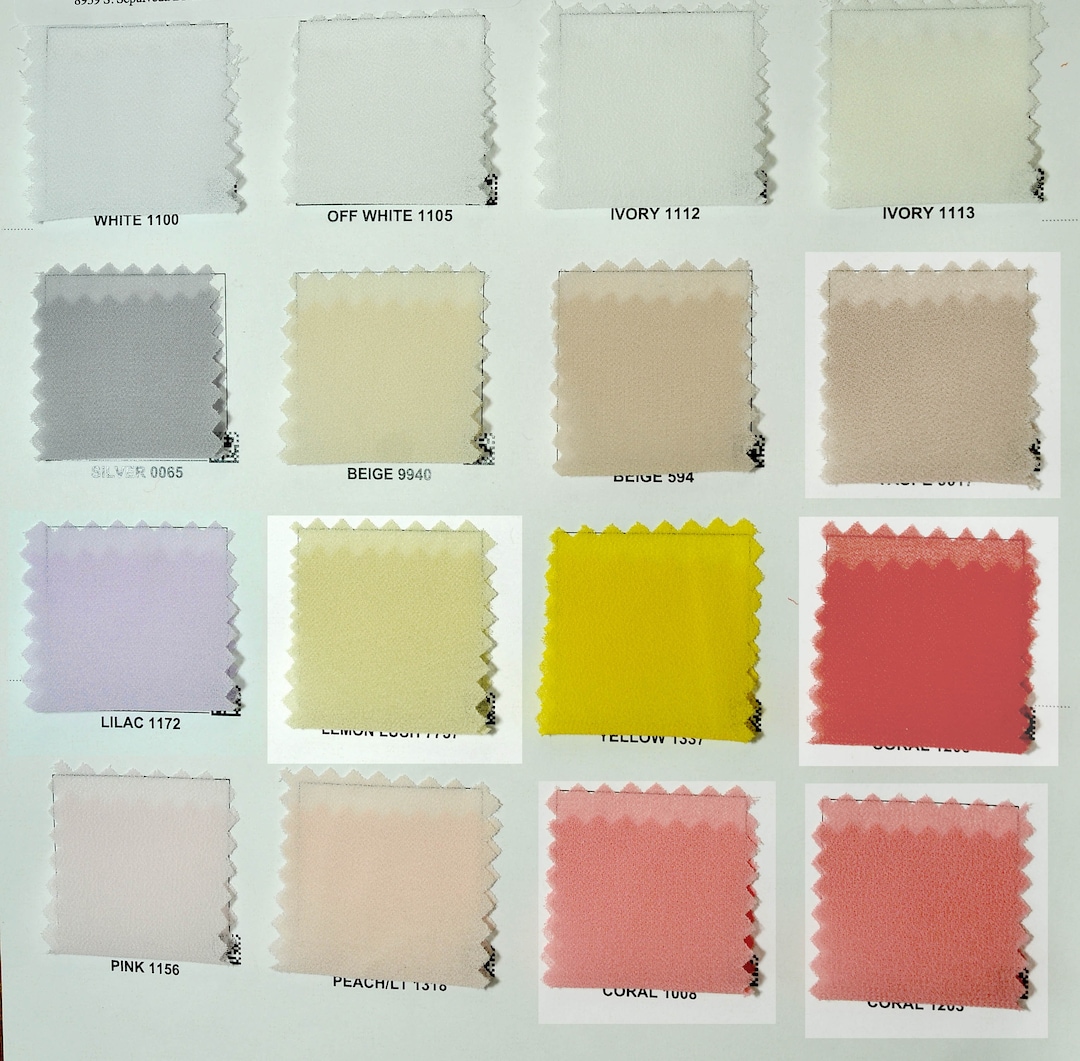 Georgette Crepe Chiffon Fabric Color Cards..choice of Color From Charts ...