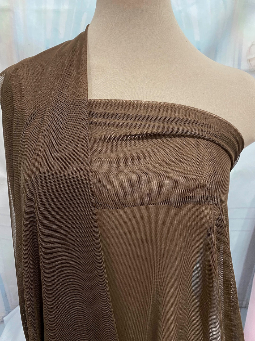 Power Mesh Stretch Fabric, Semi Sheer, 4 Ways Stretch.. Brown . 58 ...