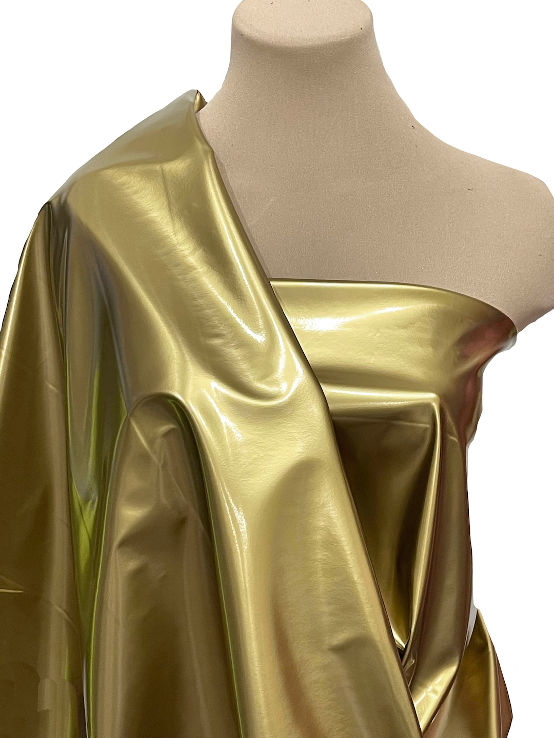 Stretch Pleather Gold Fabric, 58", Very Little Stretch. Upholstery ...