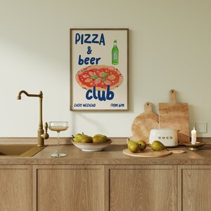 Pizza & Beer Club Art Print, Kitchen Wall Art Pizza, Trendy Wall Art ...