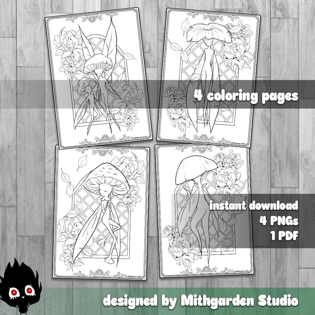 Magical Fungie: 4 Enchanted Mushroom Fairies Colouring Pages ...