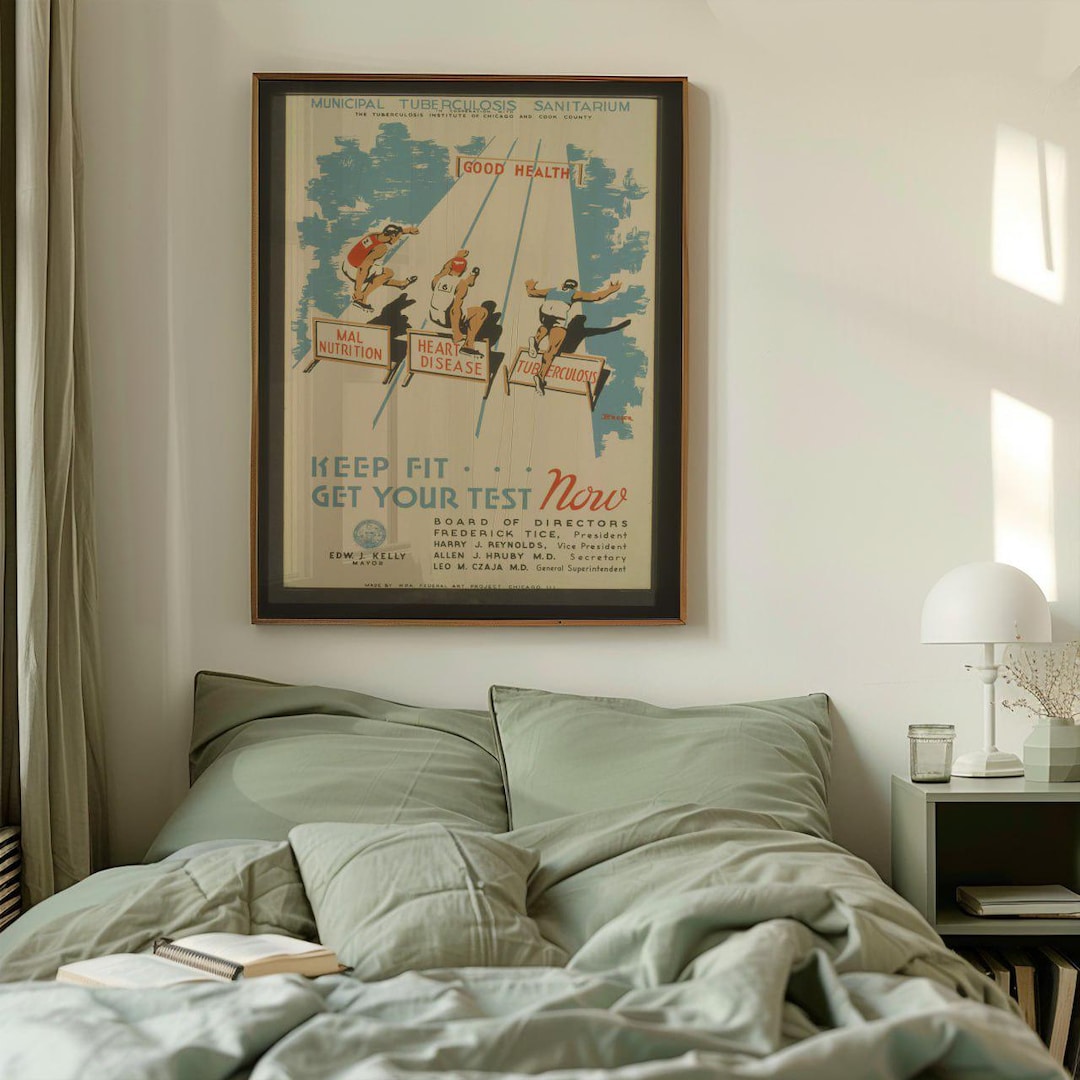 Vintage Health Poster Art, Keep Fit Get Your Rest Now Print, Classic ...