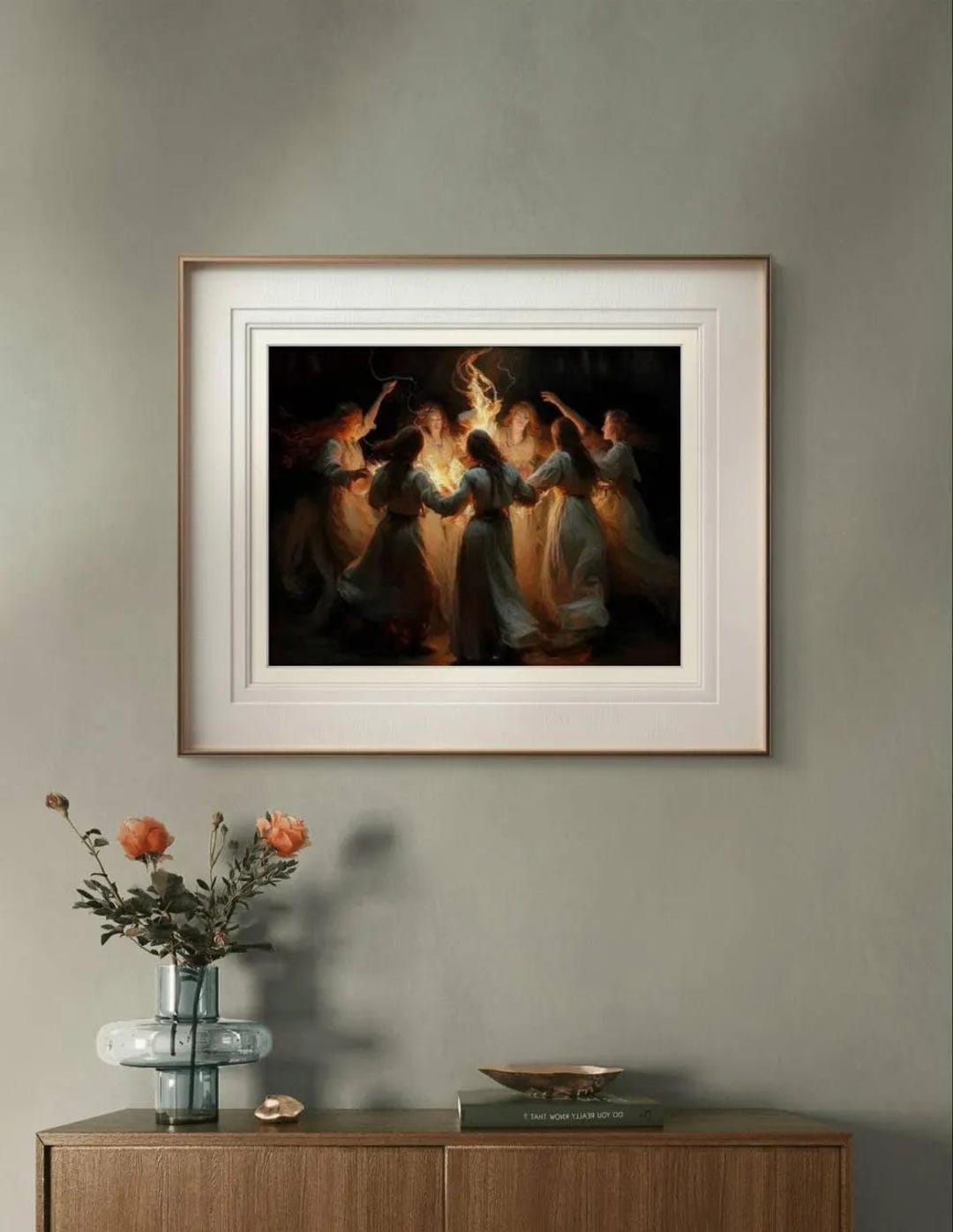 Sacred Circle Witch Ritual Art Print, Wiccan Gathering Poster, Vintage ...