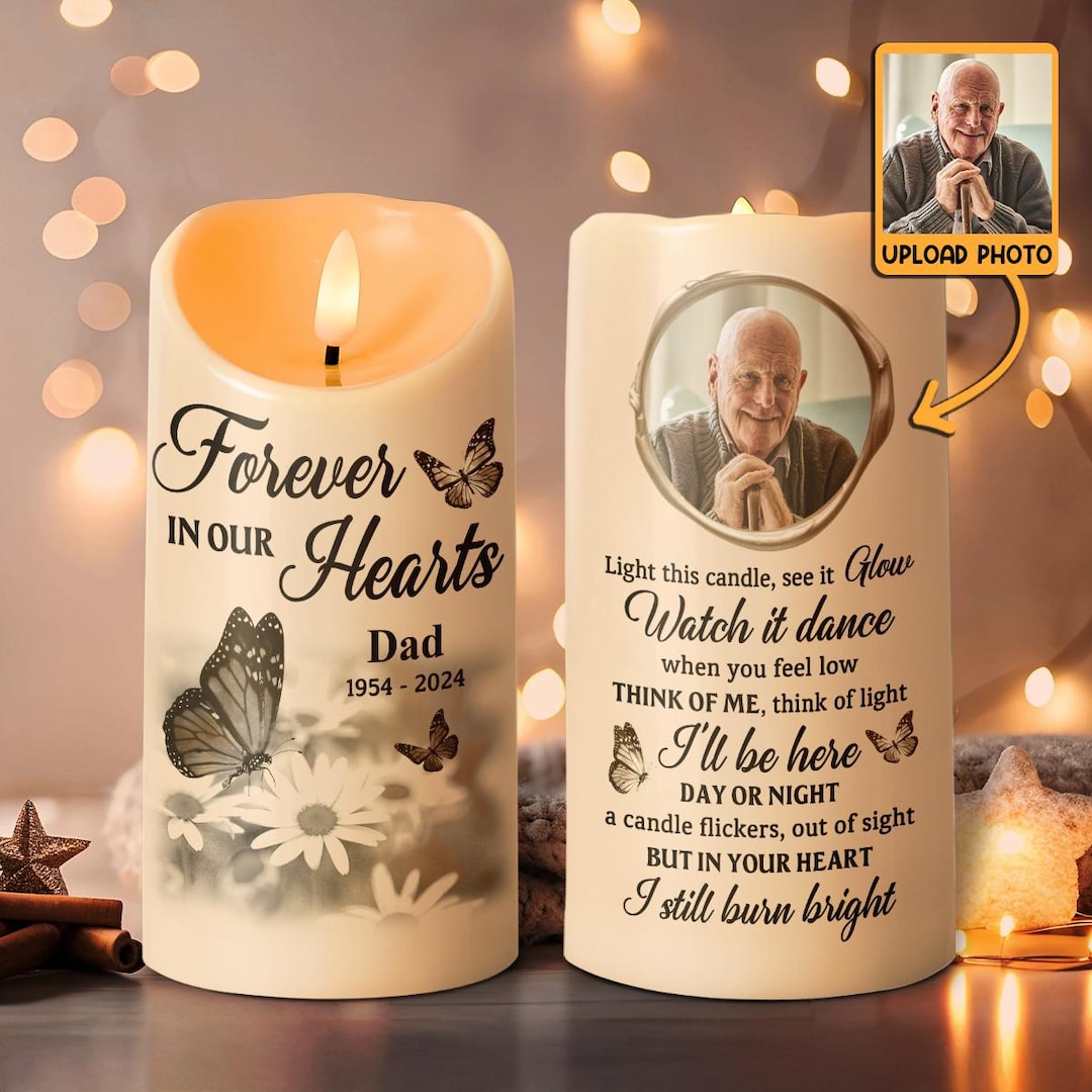 Custom Memorial Candle LED Light With Photo, Personalized Remembrance ...