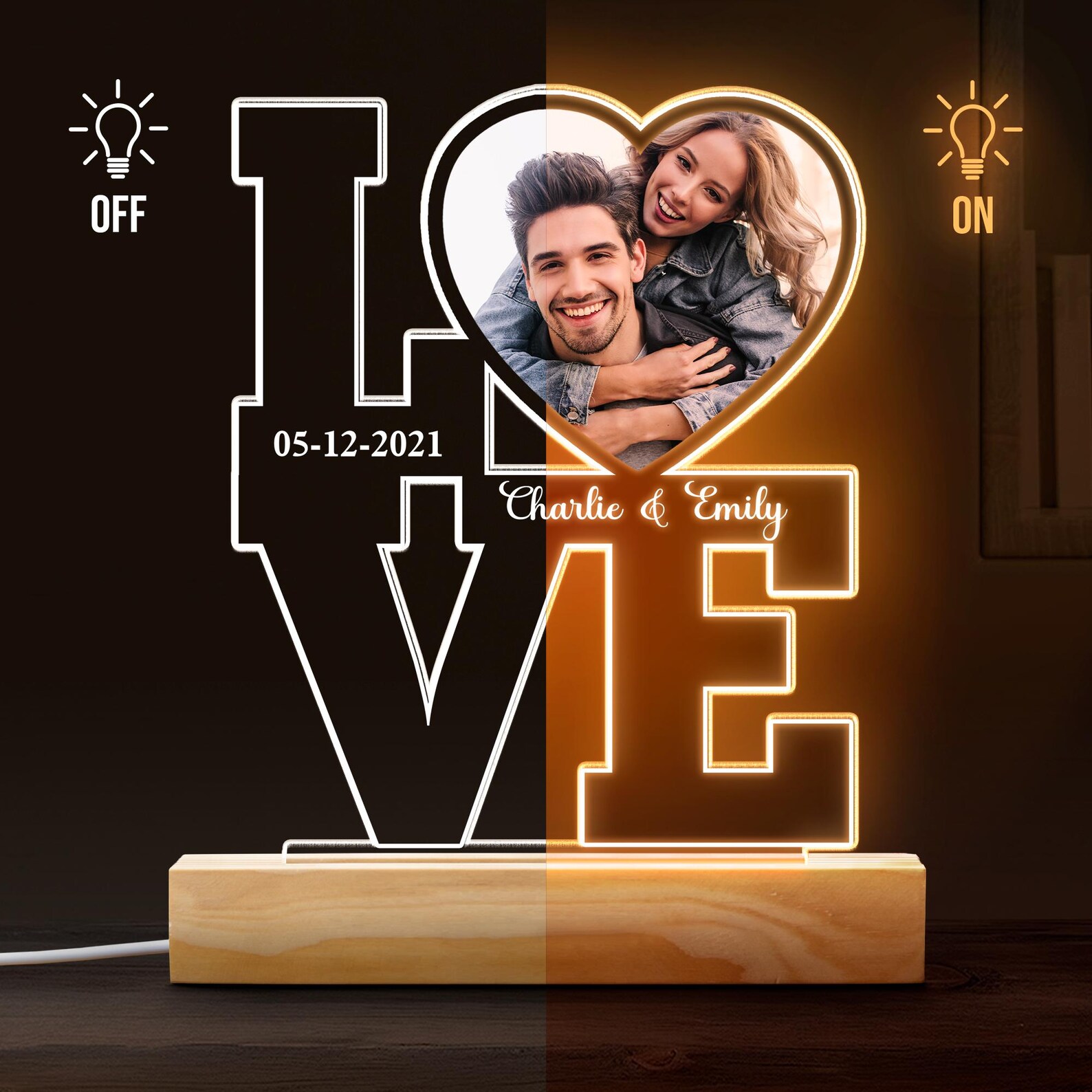 Custom LED Love Night Light With Photo, Personalized Couple Gift ...