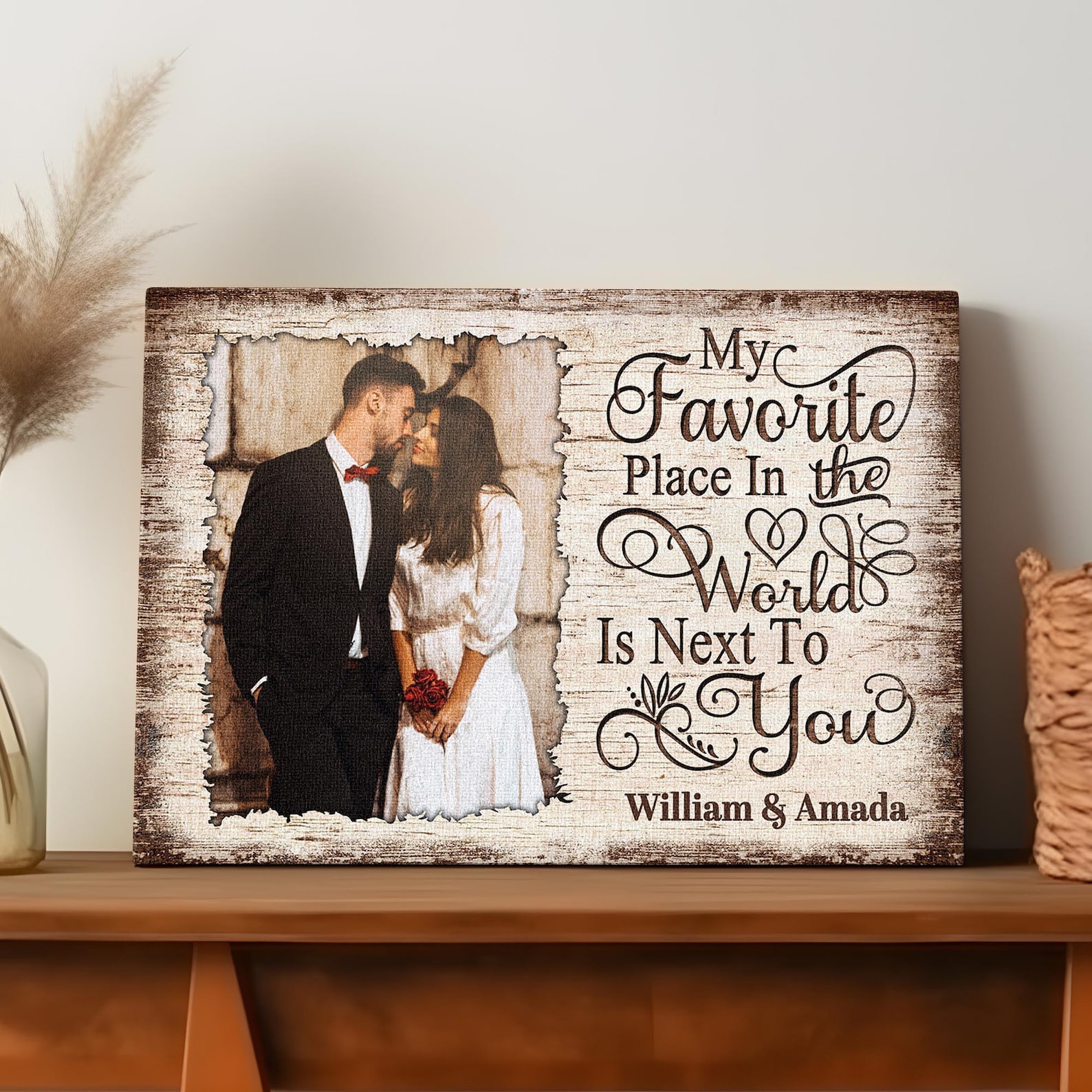 Custom Couple Canvas Print With Photo and Text, Personalized ...