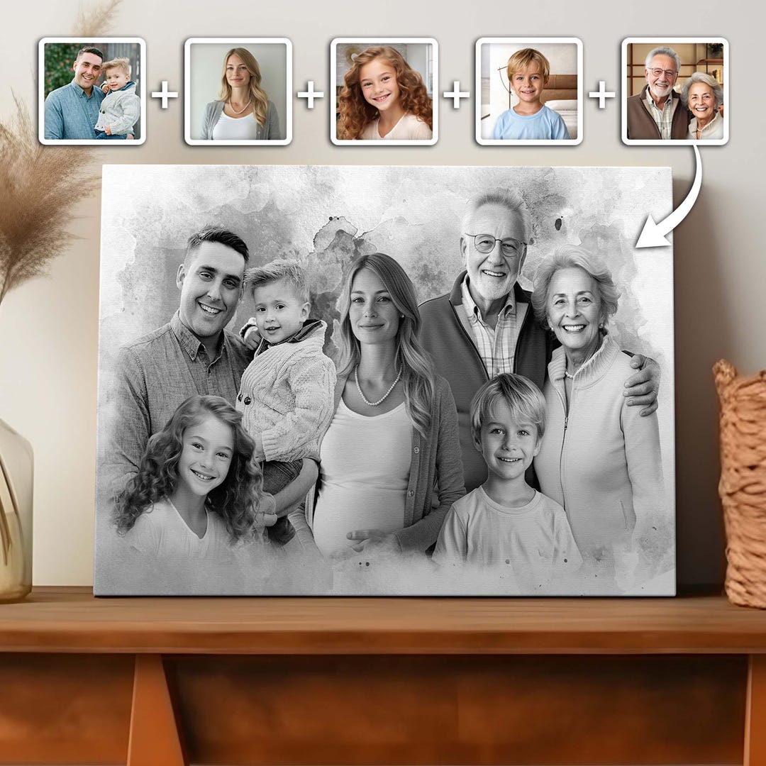 Custom Family Portrait Canvas From Photos, Combine Loved One Photos ...