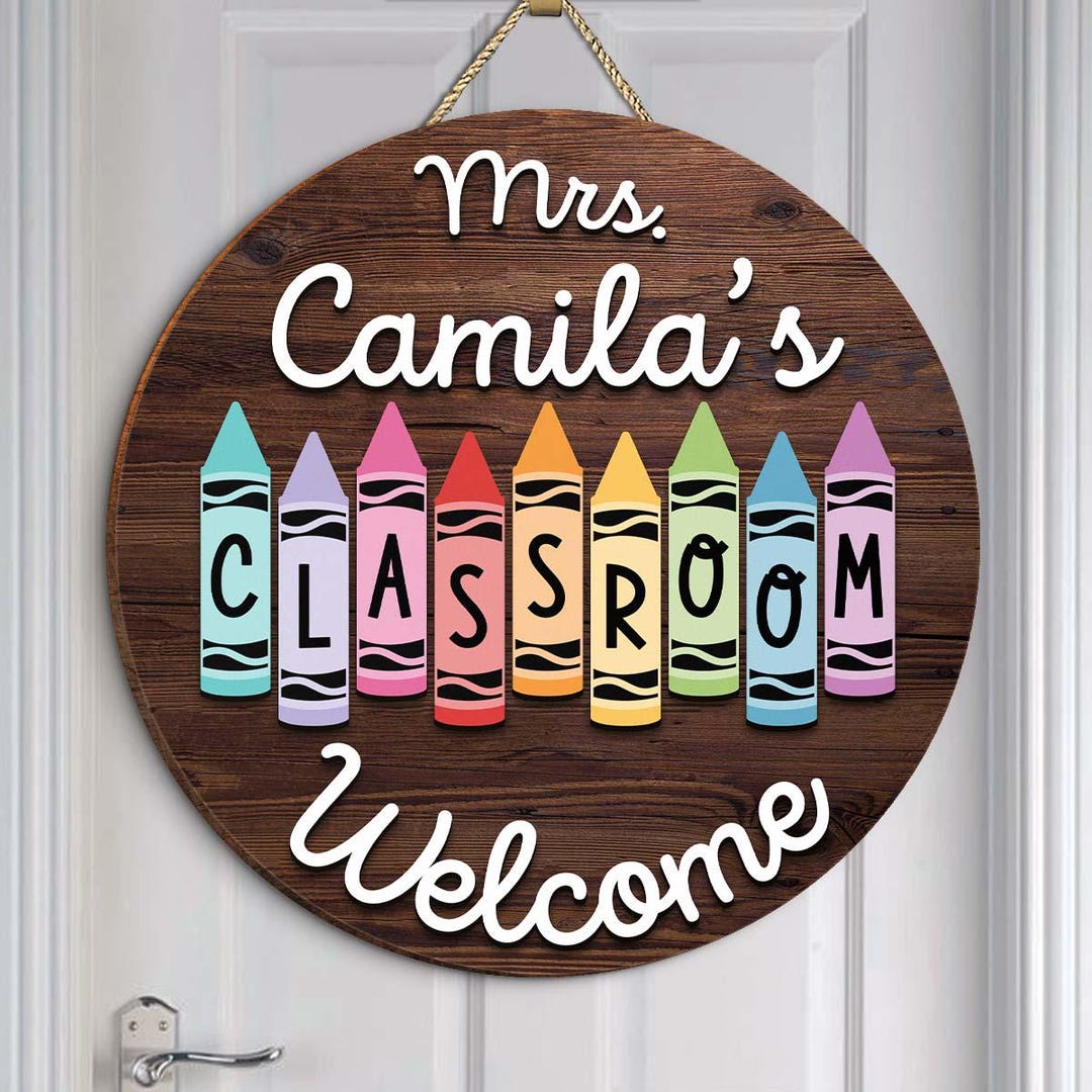 Custom Wooden Classroom Welcome Door Sign, Personalized Teacher Gift ...