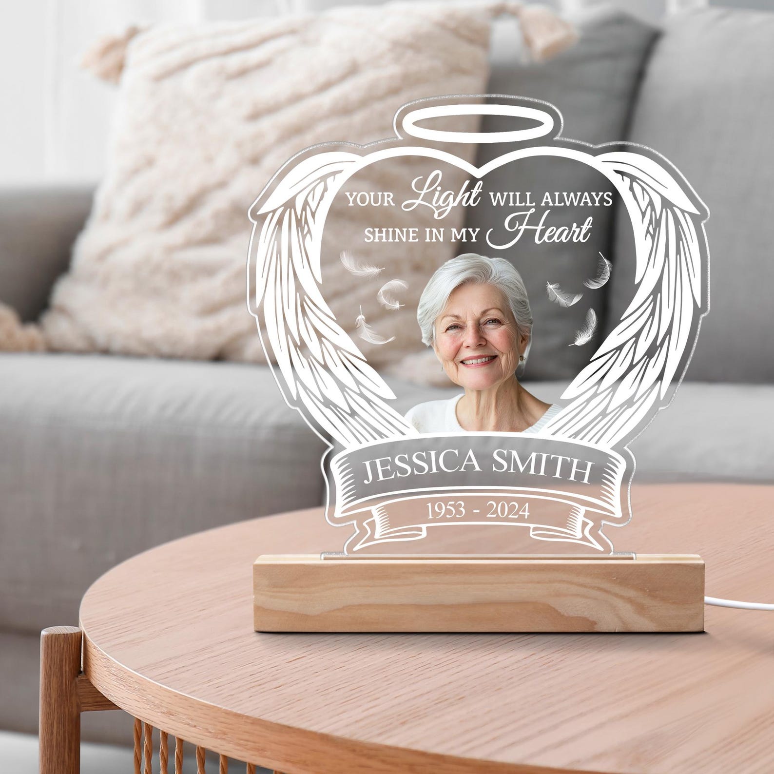 Custom Memorial LED Night Light, Personalized Photo & Name Memorial ...