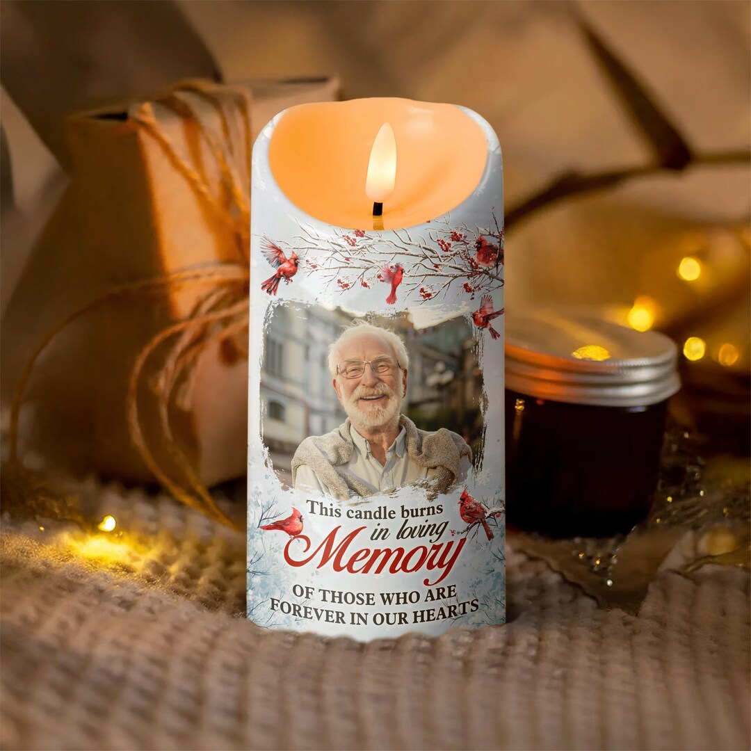 This Candle Burns in Loving Memory - Custom Memorial Photo Candle Light ...