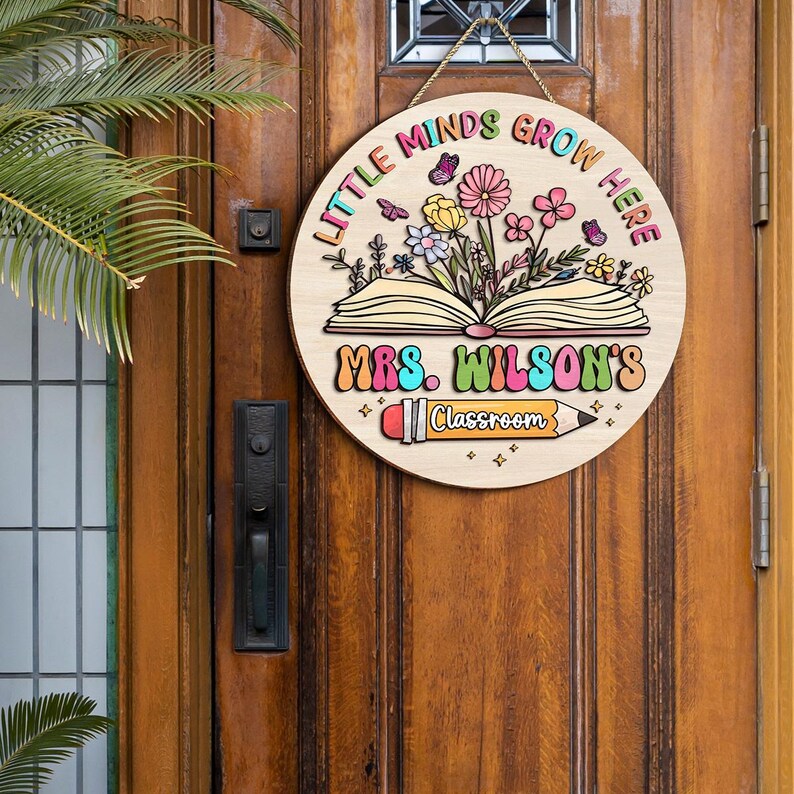 Personalized Wooden Classroom Door Sign, Custom Teacher Gift, Classroom ...