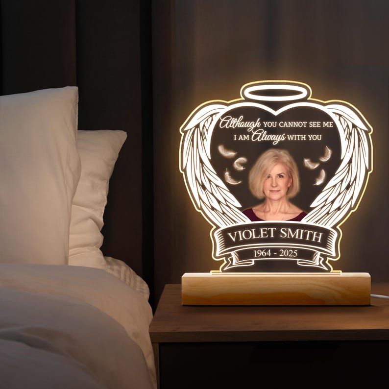 Custom Memorial LED Night Light, Personalized Photo & Name Memorial ...