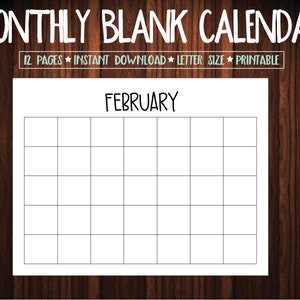 Blank Calendar, Printable Calendar, Digital Download, Calendar Sheets ...