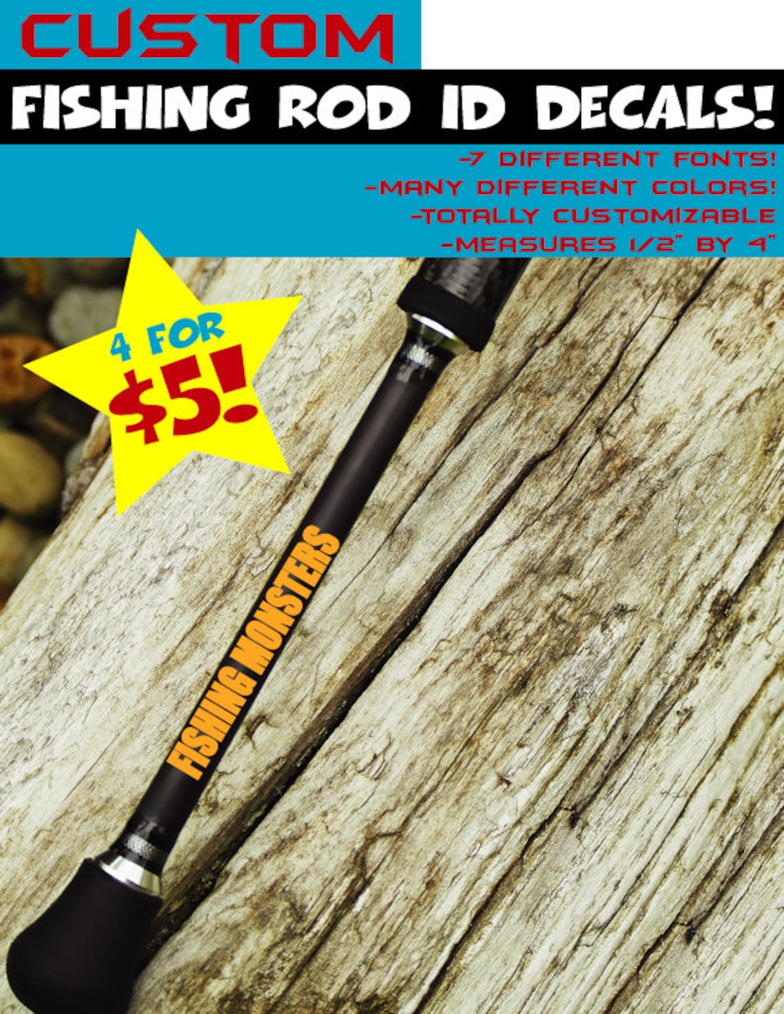 Custom Fishing Rod ID Decals Fishing Rod Decals Mens Decals | Etsy
