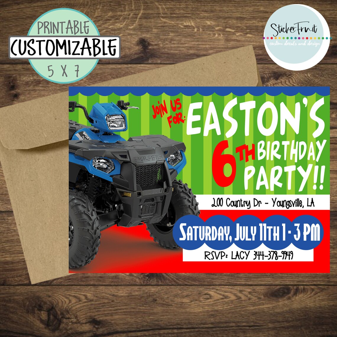ATV Birthday Party Invite Boys Birthday Invite Four Wheeler - Etsy