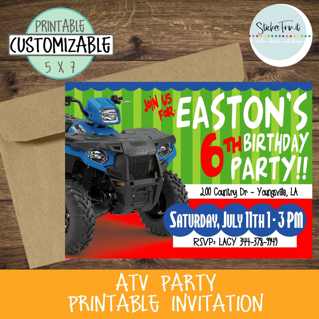 ATV Birthday Party Invite Boys Birthday Invite Four Wheeler - Etsy