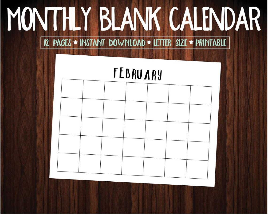 Blank Calendar Printable Calendar Digital Download Calendar - Etsy