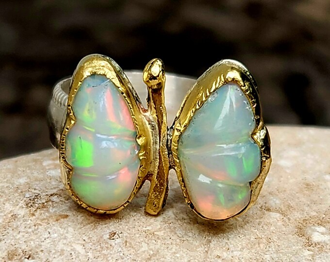 Butterfly Opal Statement Ring, Silver, 22 Kt Gold and Opal Ring ...