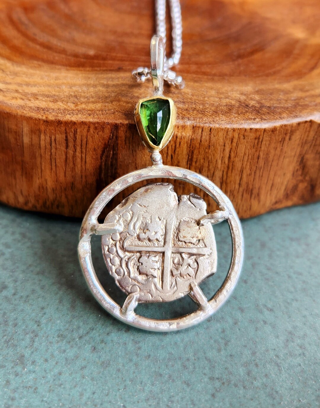 Antique Coin Pendant, Pirate Coin Silver and 22 Kt Gold Necklace ...